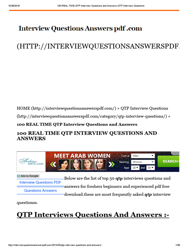 100 REAL TIME QTP Interview Questions and Answers-QTP Interview Questions | PDF | Computer ...