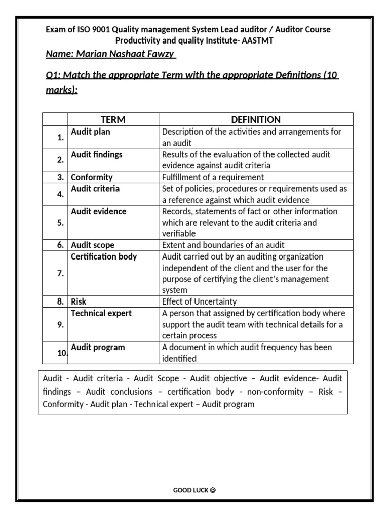 ISO 9001 Lead Auditor Exam Guide | PDF | Audit | Quality Management System