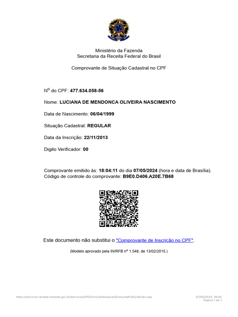 Comprovante de Situação Cadastral CPF | PDF