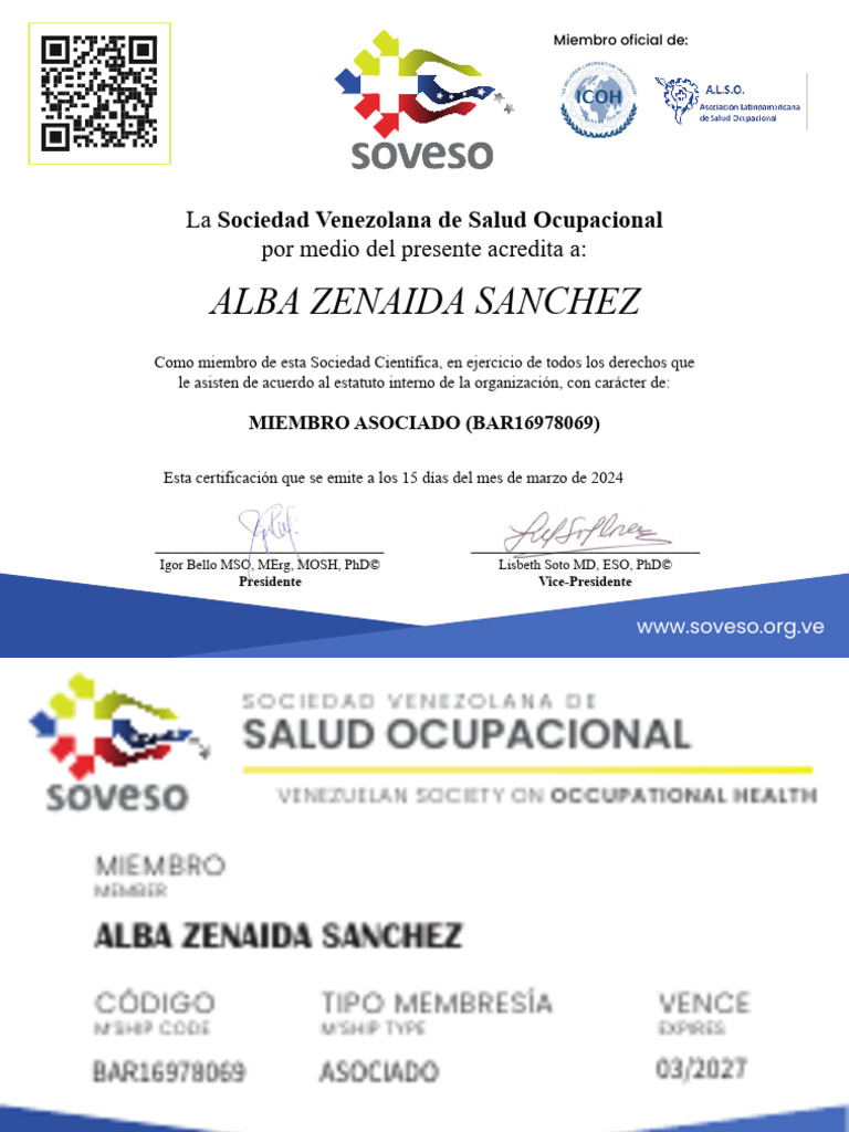 Certificado y Carnet Alba Zenaida Sanchez | PDF