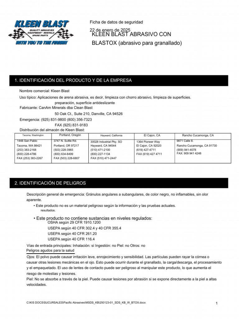 Kleen Blast Classic Abrasive With Blastox Sds (1) | PDF