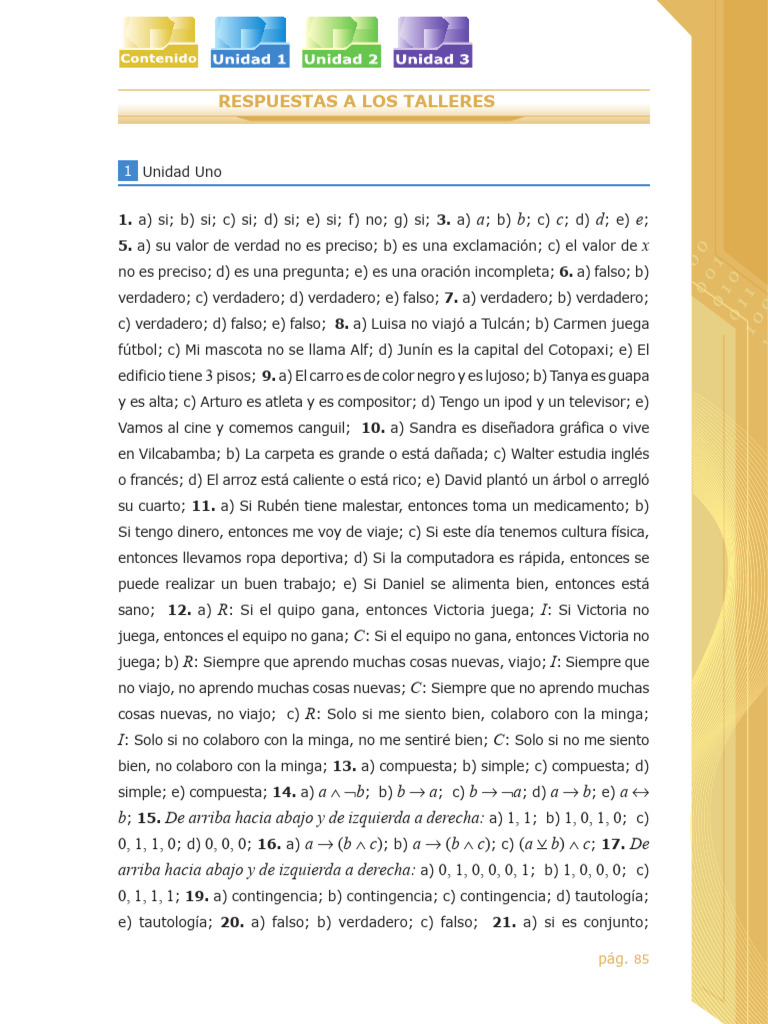 Respuestas a Talleres de Matemáticas y Lógica | PDF