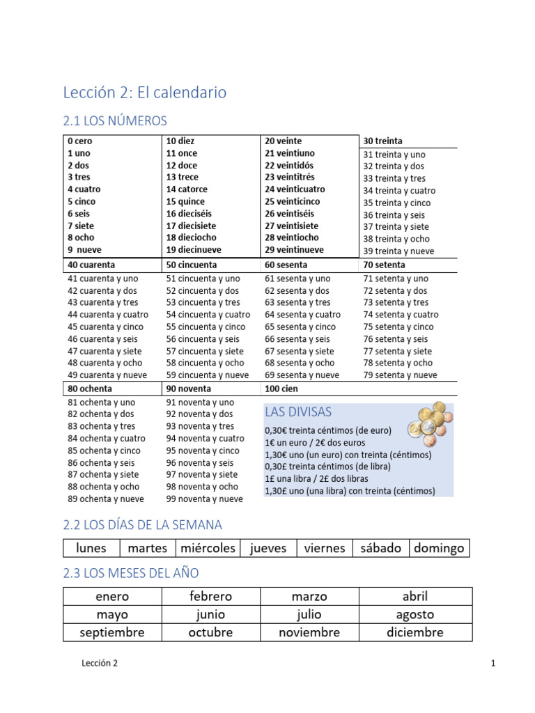 Lección 2 - Calendario | PDF