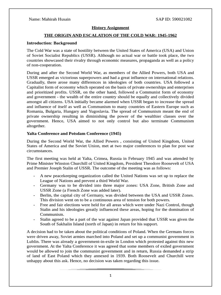 Cold War Origins: 1945-1962 Analysis | PDF | Cold War | Aftermath Of ...