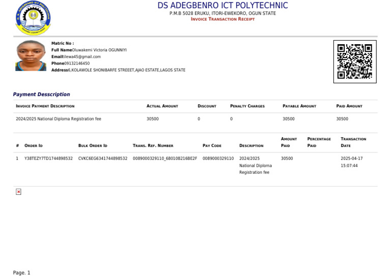 Invoice Transaction Receipt | PDF
