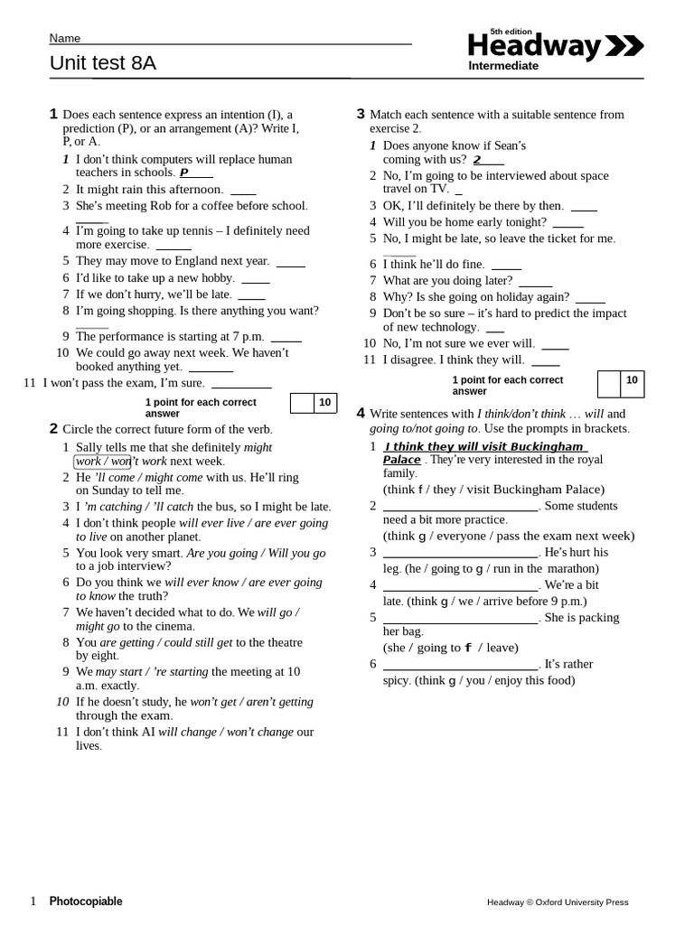 Test Unit 8A | PDF | Adjective | Part Of Speech