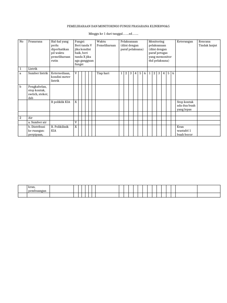 7. Contoh Form Pemeliharaan Dan Monitoring Fungsi Prasarana | PDF