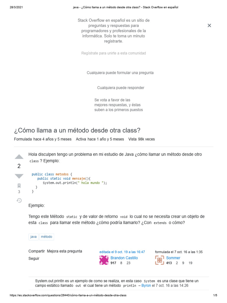 Java - ¿Cómo Llama a Un Método Desde Otra Class_ - Stack Overflow en Español | PDF | Java ...