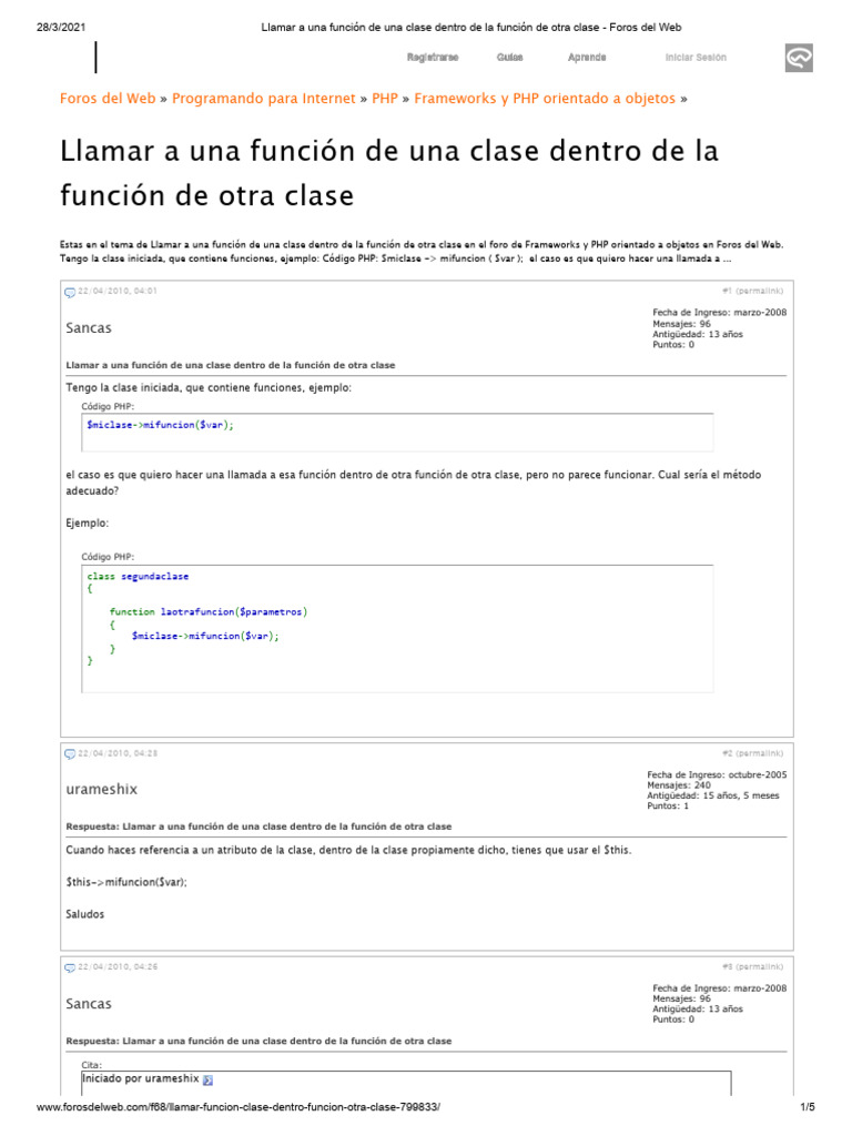 Llamar a Una Función de Una Clase Dentro de La Función de Otra Clase - Foros Del Web | PDF ...