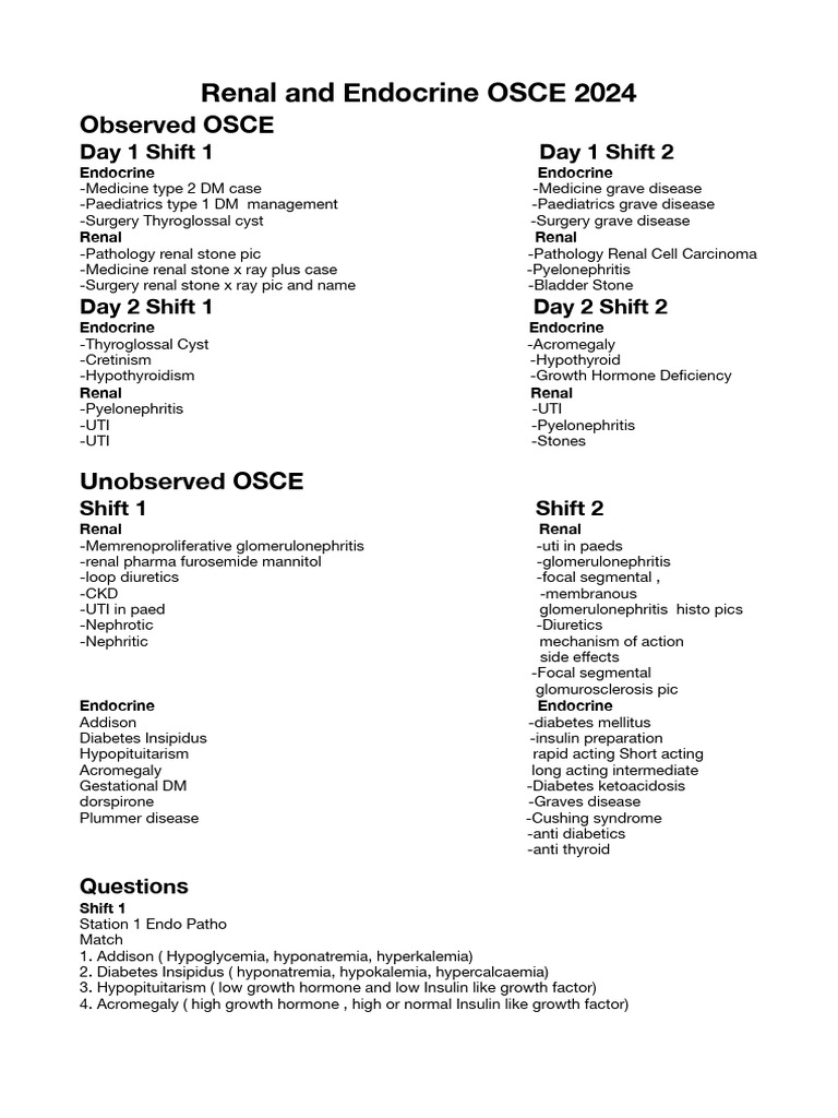 Renal and Endocrine OSCE 2024 Guide | PDF | Glands | Organ (Anatomy)
