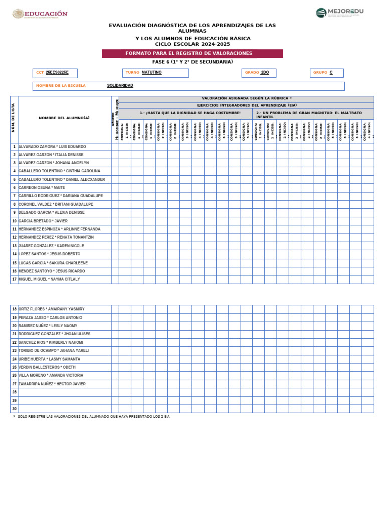 Formato Registro Valoraciones Fase 6 | PDF