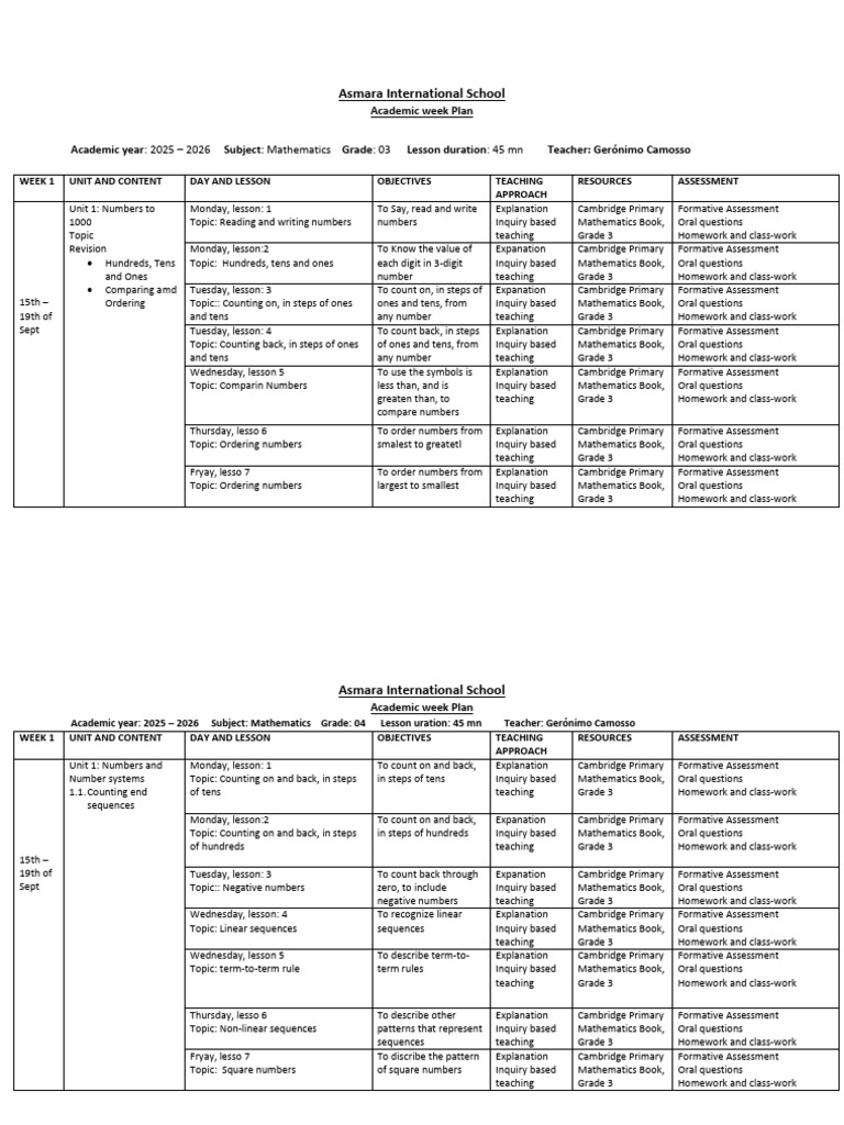 2025-2026 Grade 3 Math Plan | PDF | University Of Cambridge ...