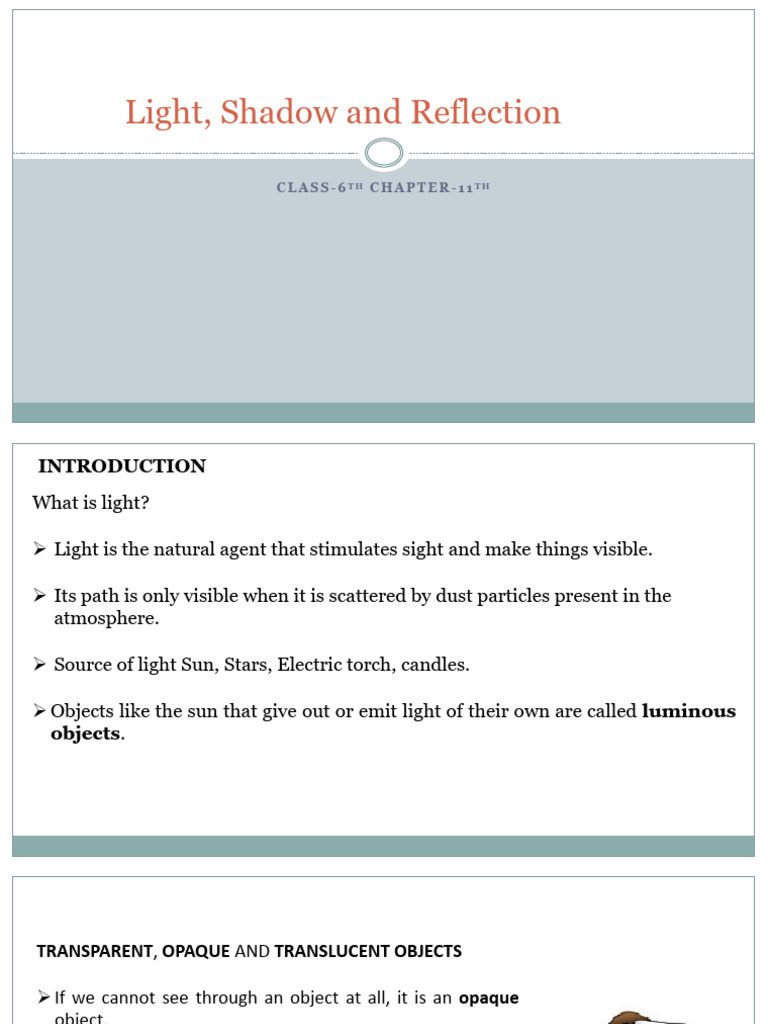 Class6 Ch11 Light Nad Shadows CH 11 | PDF | Light | Shadow