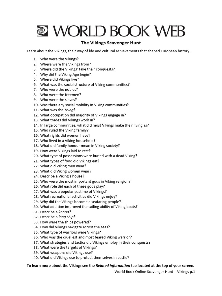 Vikings Scavenger Hunt | PDF | Vikings | Scandinavia