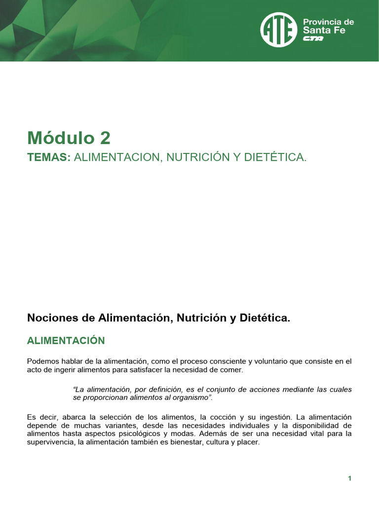Modulo 2 - Tema 1 - Alimentacion, Nutricion y Dietética | PDF | Nutrición | Dieta y nutrición