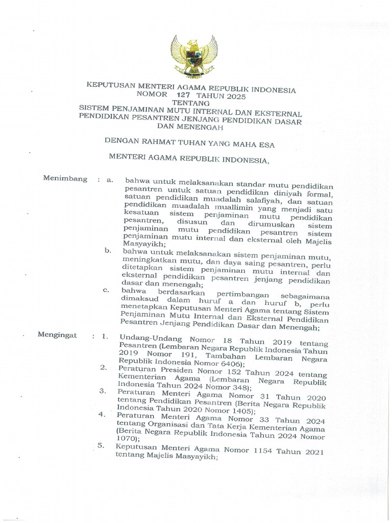 Kma Nomor 127 Tahun 2025 Tentang Sistem Penjamin Mutu Internal Dan Eksternal Pendidikan ...