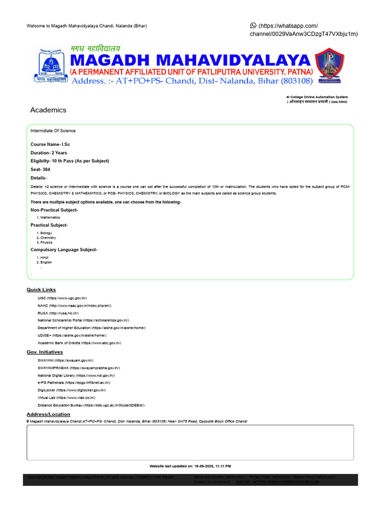 Magadh Mahavidyalaya, Chandi Science | PDF