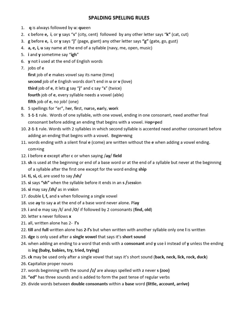 Spalding Spelling Rules | PDF | Syllable | Consonant