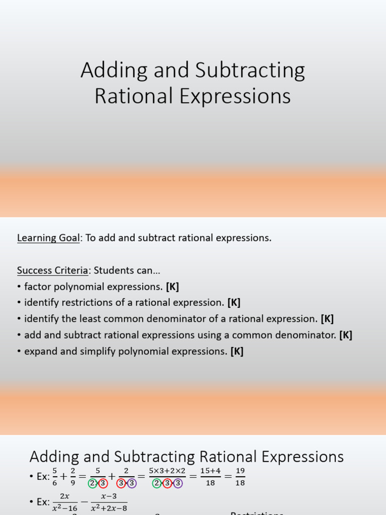 Adding Subtracting Rational Expressions | PDF
