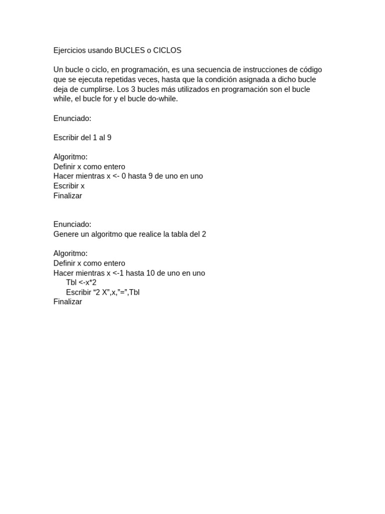 Ejercicios Usando BUCLES o CICLOS | PDF