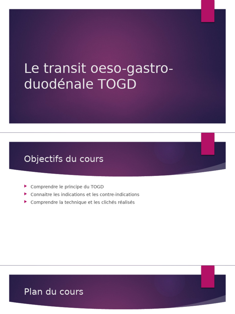 Examen TOGD : Indications et Techniques | PDF | Œsophage | Estomac