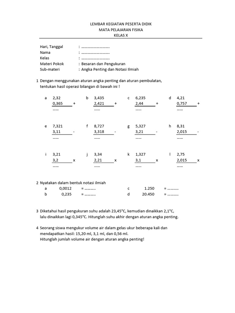 LKPD Operasi Angka Penting (Latihan) | PDF