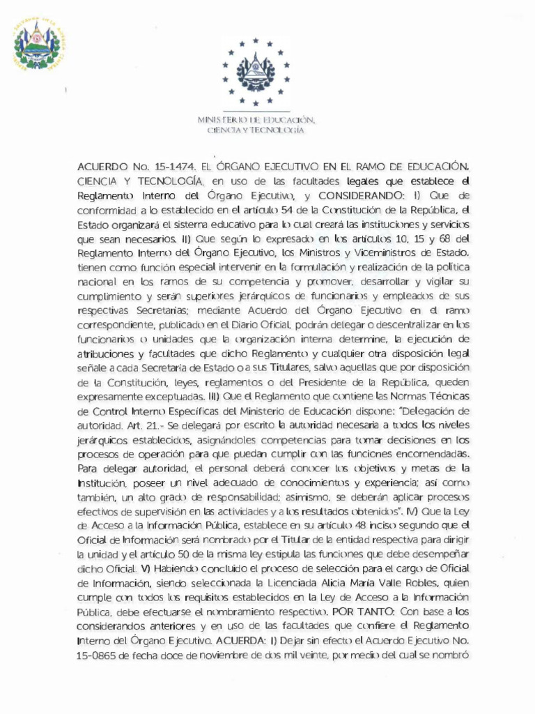 Acuerdo 15-1474 Nombramiento Oficial de Información | PDF | Regulación | Ejecutivo (gobierno)