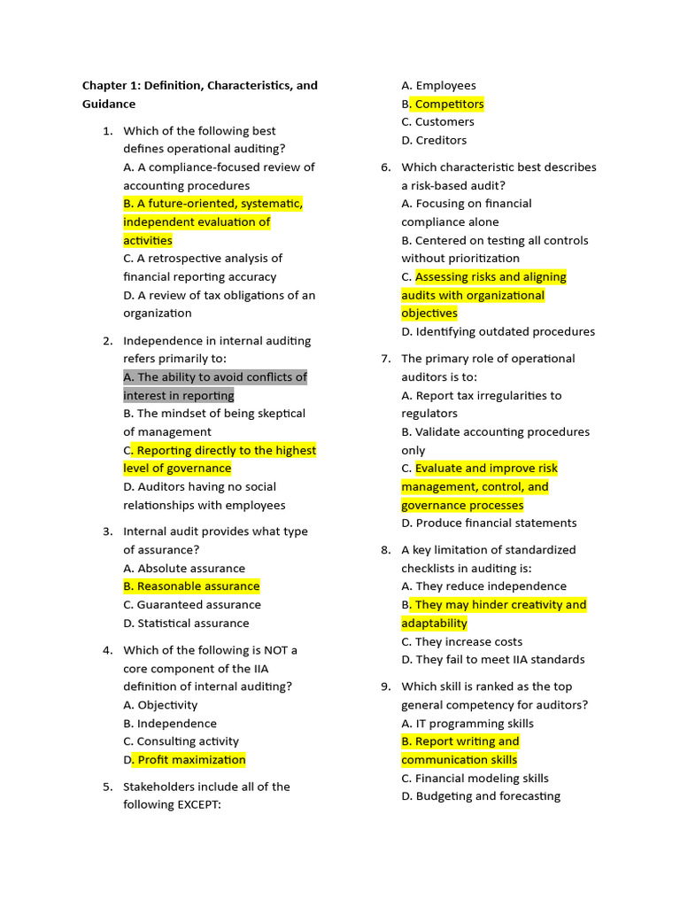 Operations Auditing Questions W Highlights | PDF | Audit | Internal Audit