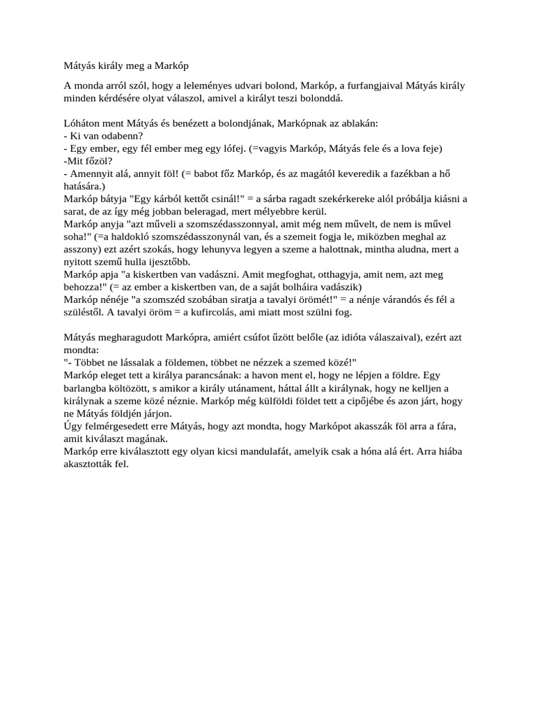 Mátyás Király Meg A Markóp | PDF