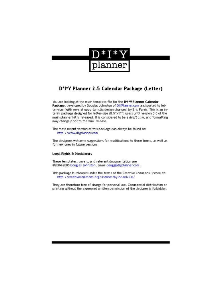 D I Y Planner Calendar Package, Developed by Douglas Johnston of | PDF ...