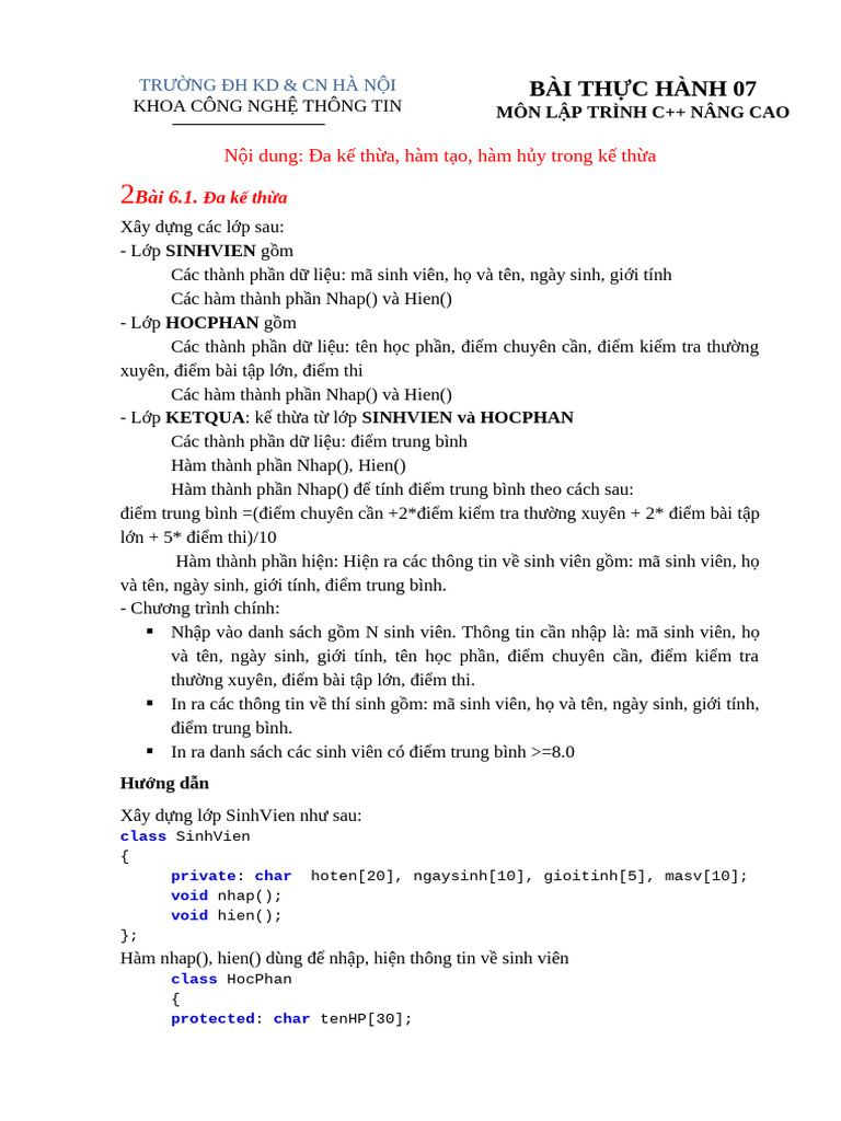 Bai Thuc Hanh 7 - C++ Nang Cao | PDF