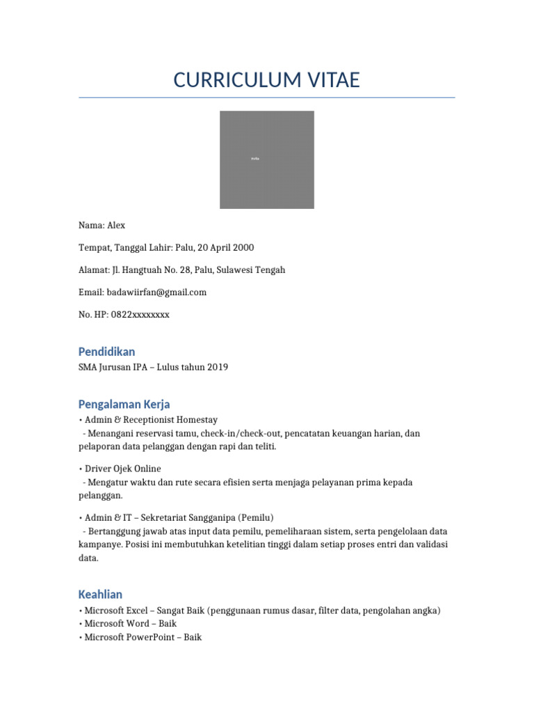 CV Alex Revisi Dengan Foto | PDF