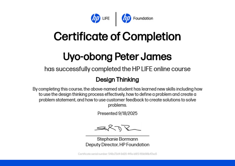 Design Thinking Course Completion Certificate | PDF