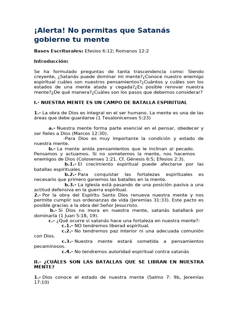 Cómo Satanás Domina Tu Mente | PDF | Epístola a los romanos | Satán