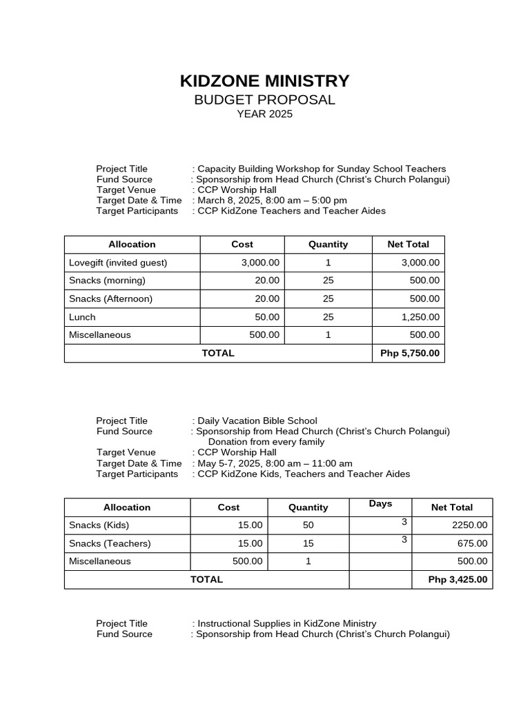 Kidzone Budget Proposal 2025 | PDF