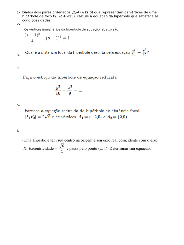Equação da Hipérbole com Vértices Dados | PDF