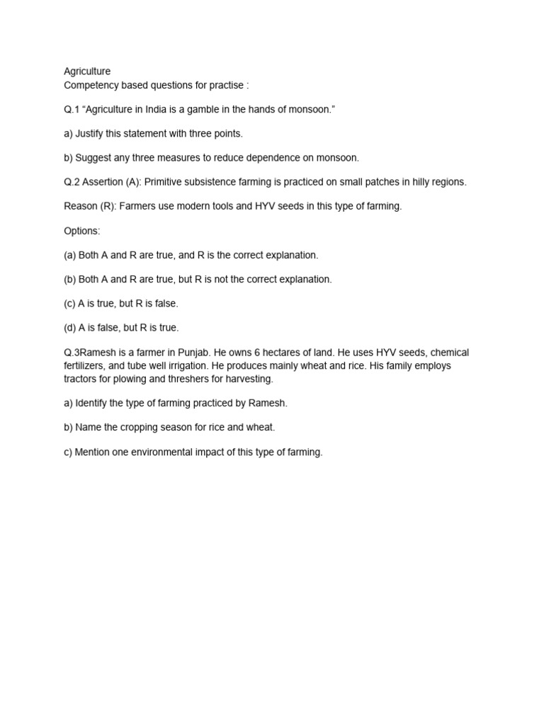 Agriculture Competency Questions for Practice | PDF