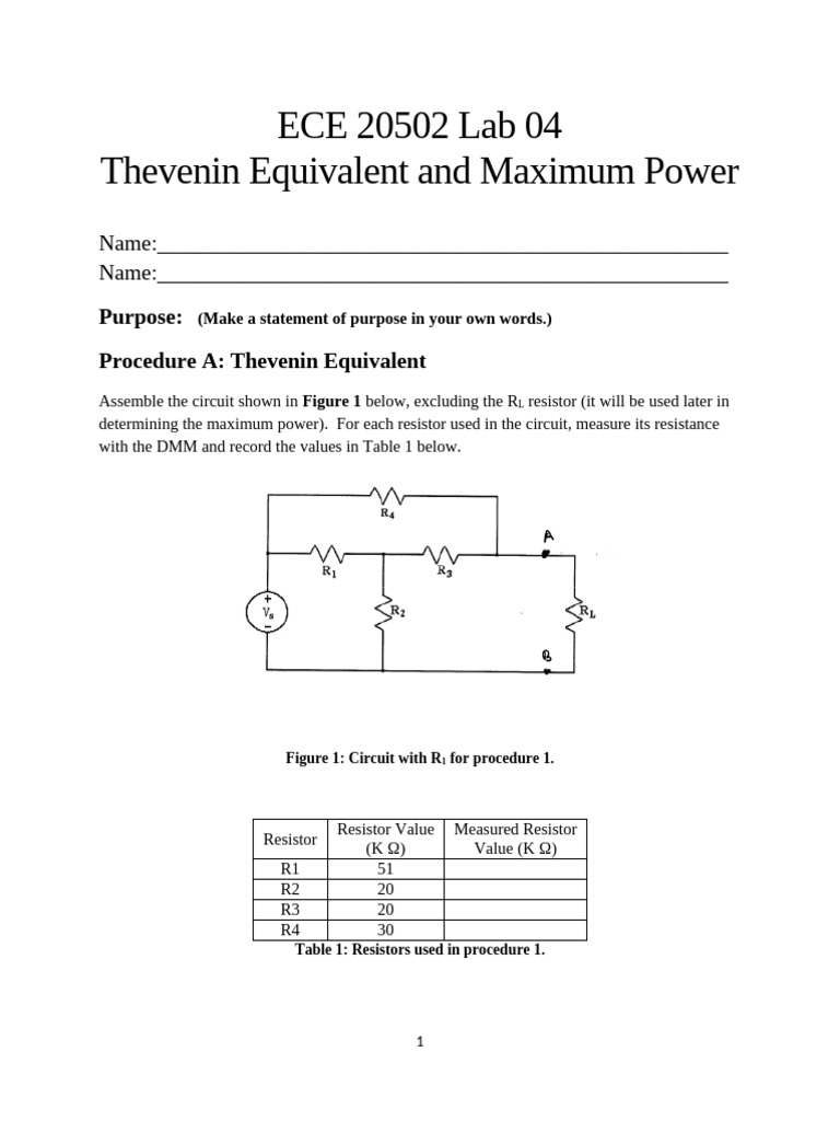 ECE20502_Lab04_Data_Sheet | PDF | Resistor | Power Supply