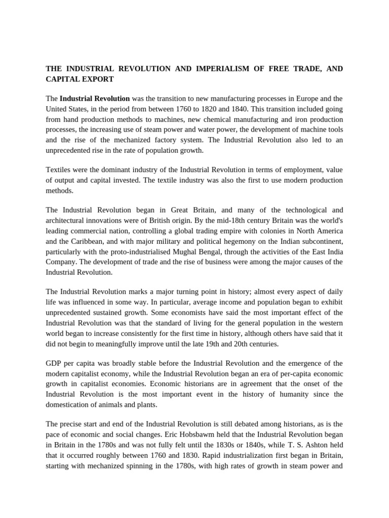 The Industrial Revolution and Imperialism of Free Trade | PDF ...
