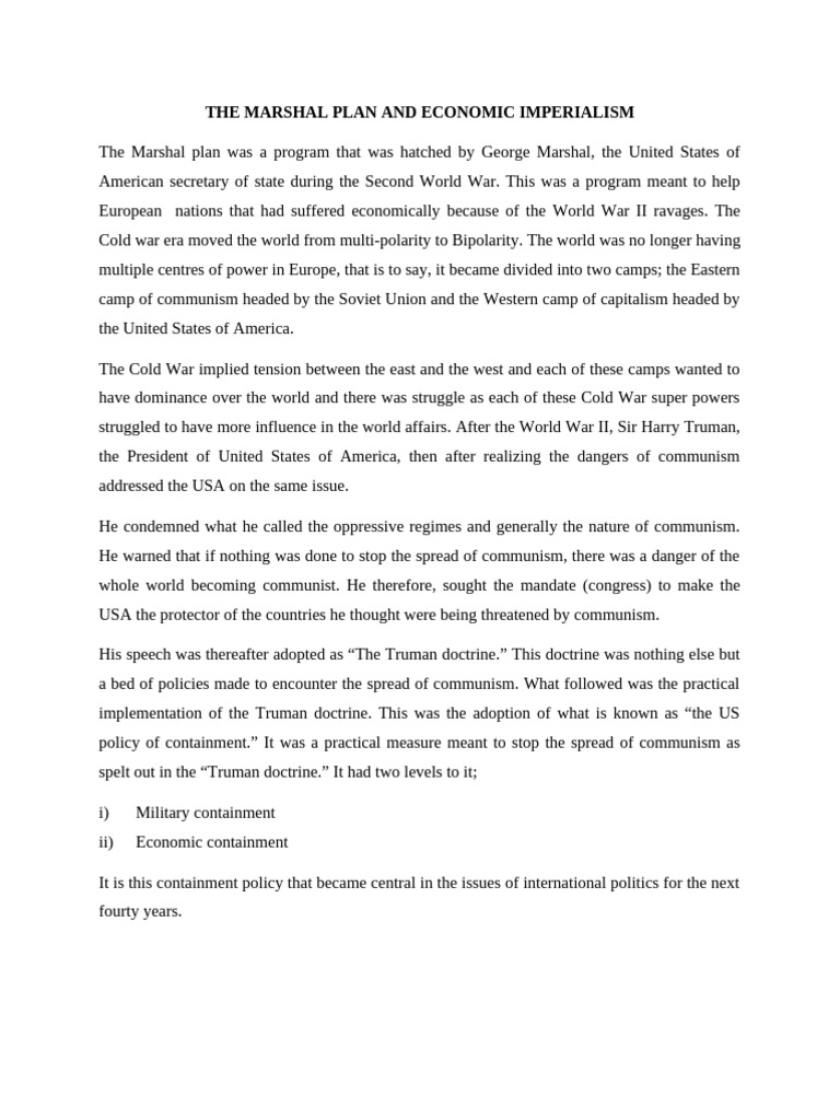 Lect. 4 THE MARSHAL PLAN AND ECONOMIC IMPERIALISM | PDF | Containment ...