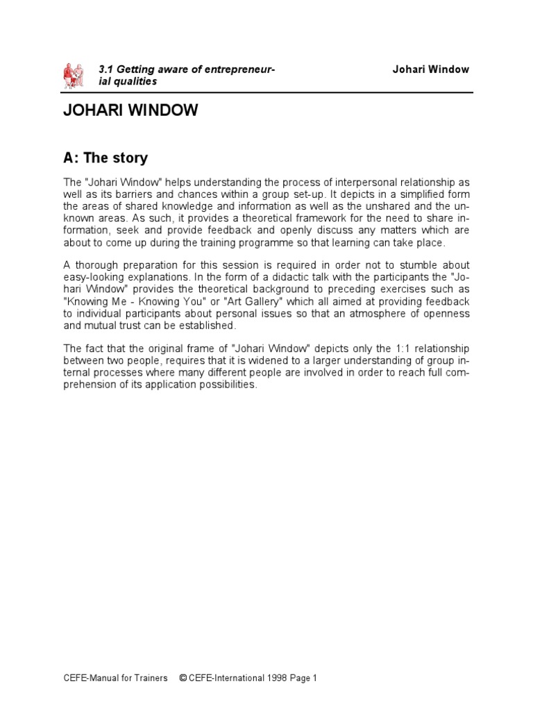 Johari Window | PDF | Entrepreneurship | Learning