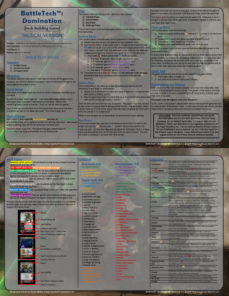 Battletech Domination v3.1 Tactical QUICK PLAY RULES v2 | PDF | Battle ...