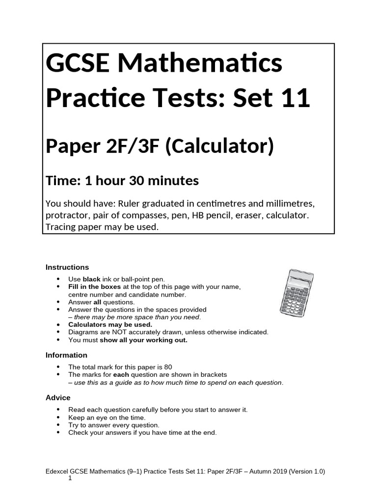 GCSE Maths Practice Test 2F/3F Set 11 | PDF