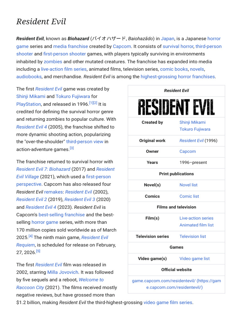 Resident Evil - Wikipedia | PDF | Resident Evil | Zombies