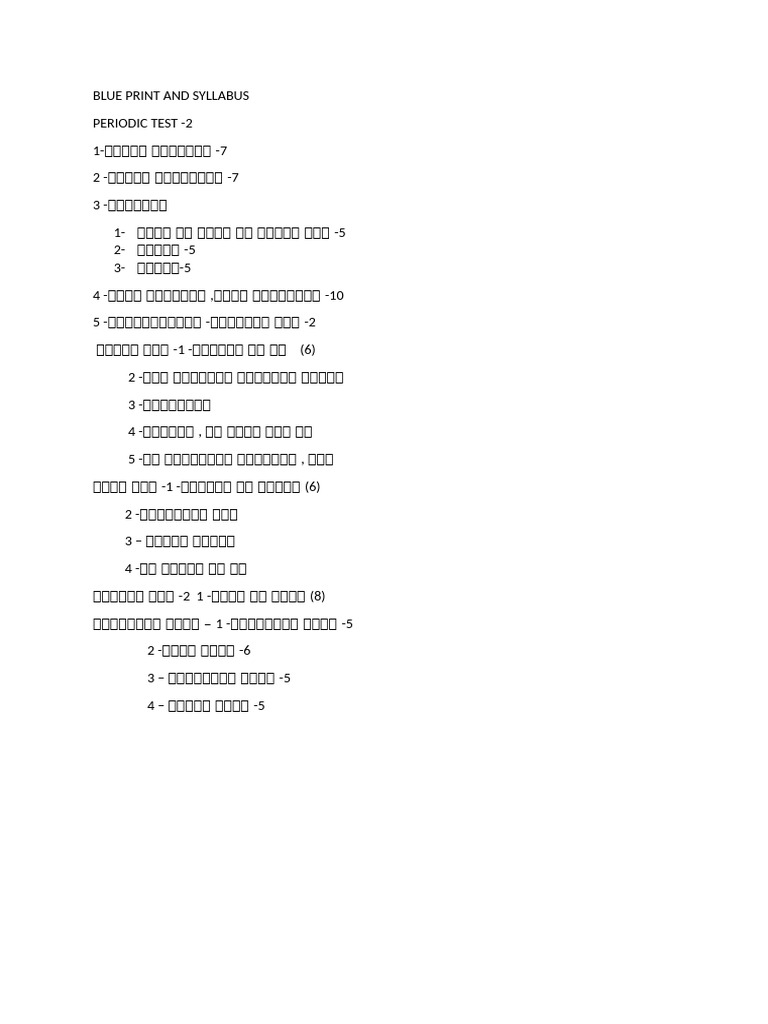 Blue Print and Syllabus, Periodic Test-2, Class-10 | PDF