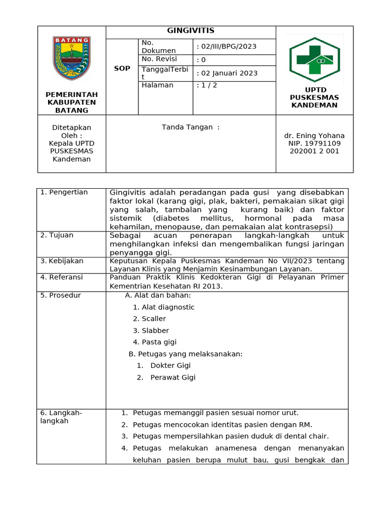 Sop Gingivitis | PDF
