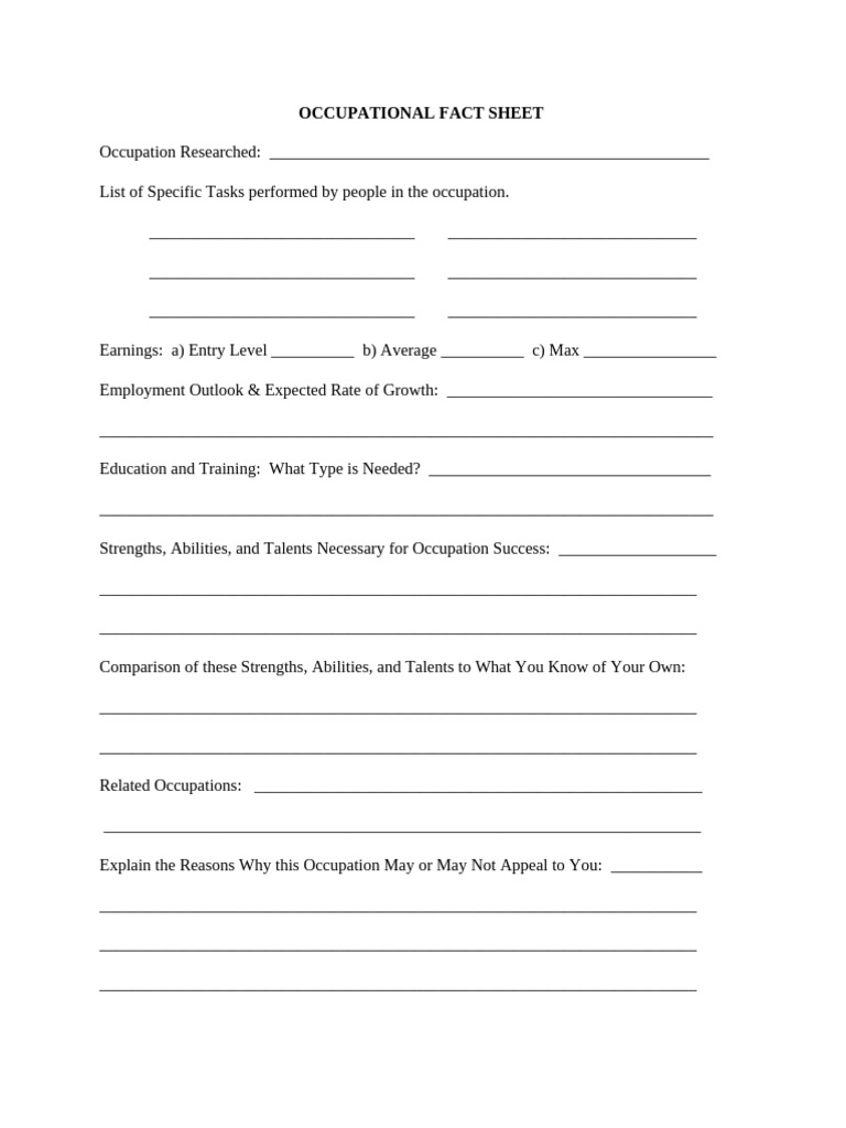 Occupational Fact Sheet Overview | PDF