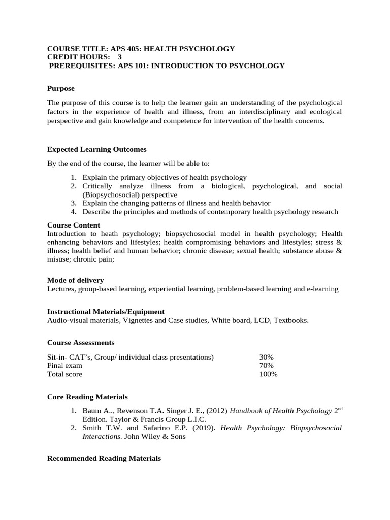 Aps 405 Course Outline, 2025 | PDF