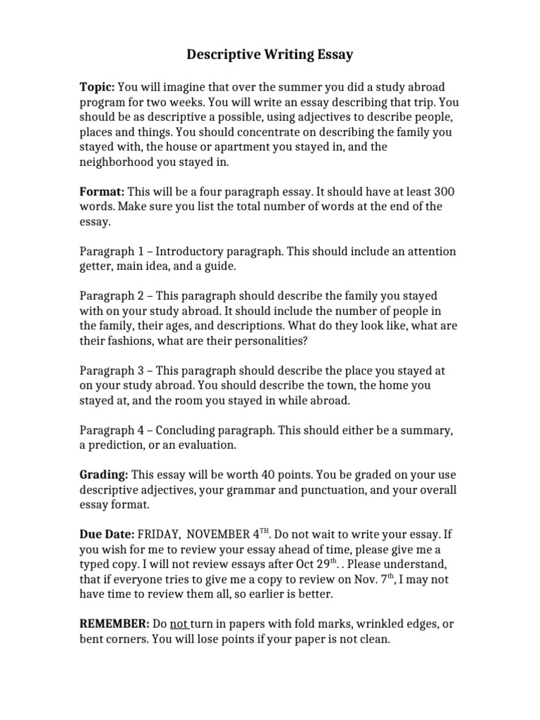 Descriptive Writing Essay | PDF