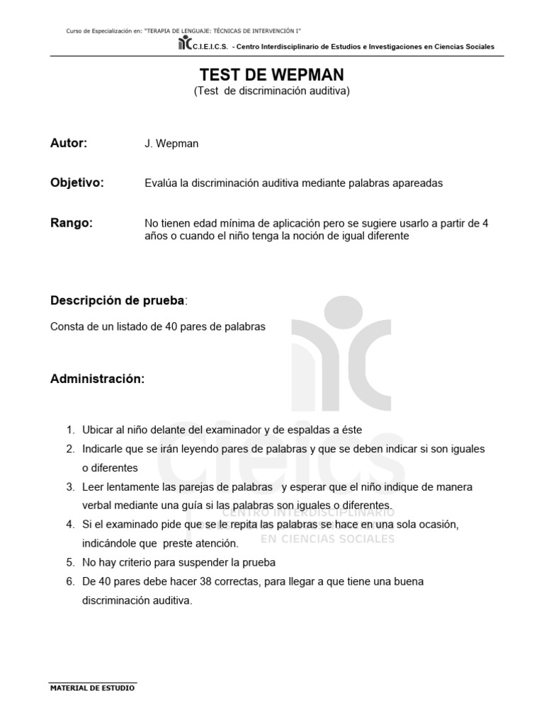 Test de Discriminación Auditiva Wepman | PDF